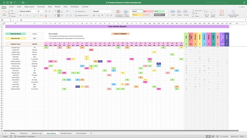 2025 Premium Absence Tracker: Excel, Google Sheets, Leave Tracker, PTO ...