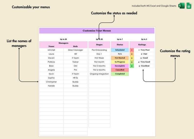New Hire Onboarding Checklist: Excel & Google Sheets Template | Theme 1 ...