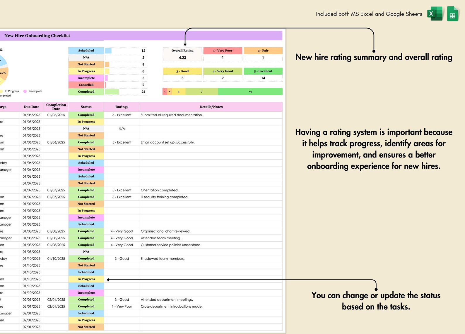 New Hire Onboarding Checklist for Excel and Google Sheets Spreadsheet ...
