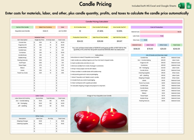 Candle Making Calculator, Excel, Google Sheets, Single, Two Wax Blend ...