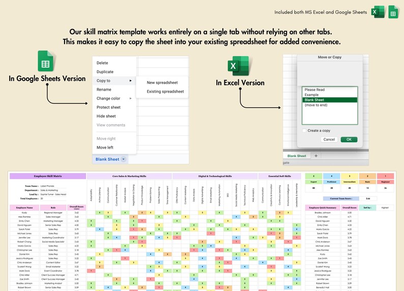 2026 Employee Skills Matrix, Excel, Google Sheets, Competency, Team Gap ...
