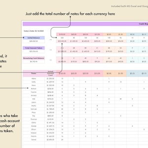 Cash Register Template, Excel, Google Sheets, Daily Cash Log, Cash ...