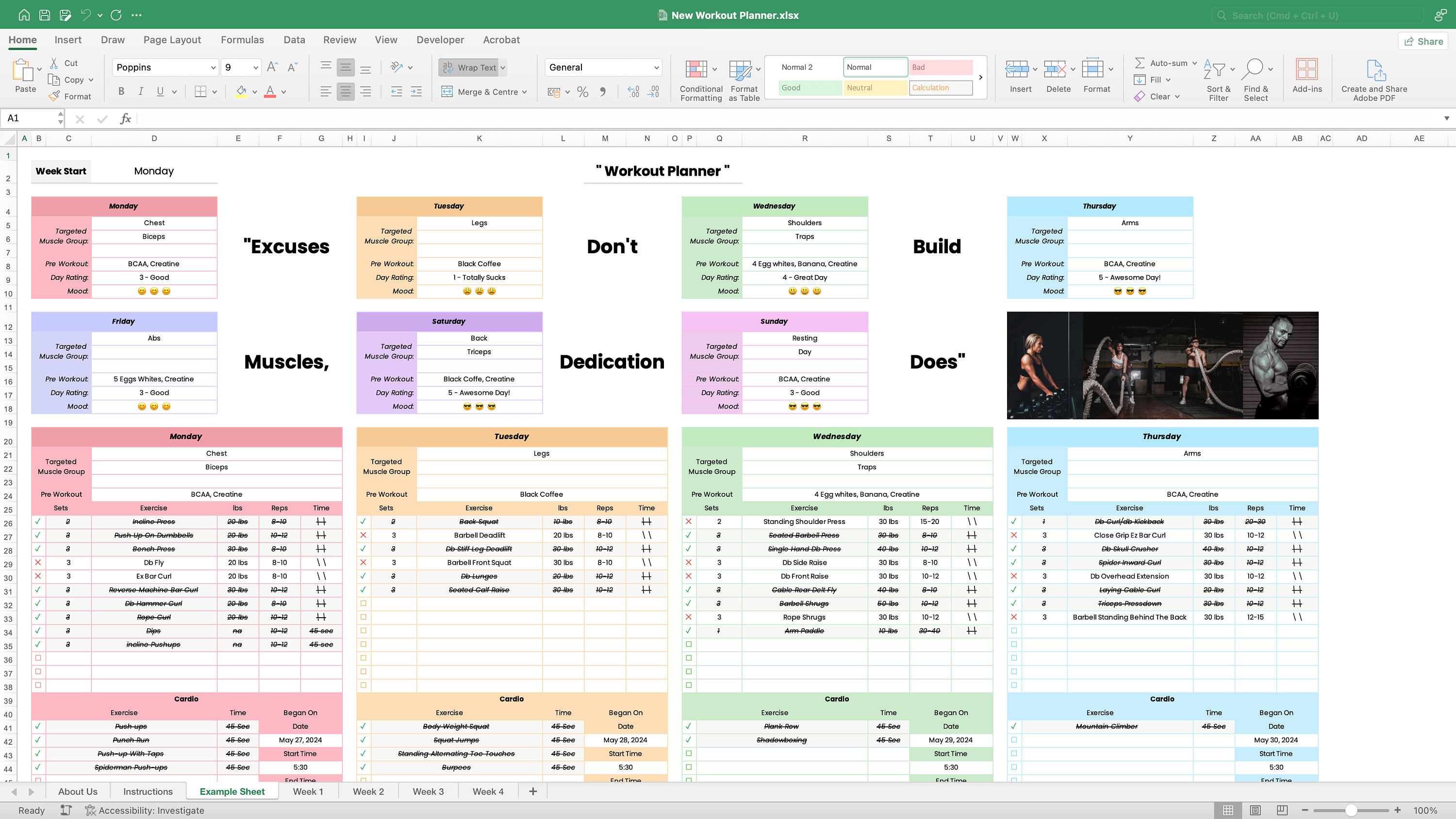 Weekly Workout Planner for Excel: A Simple Fitness Tracking Spreadsheet ...