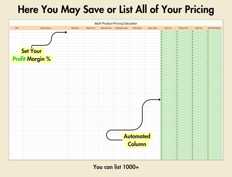 Product Pricing Calculator for Excel and Google Sheets Spreadsheet ...