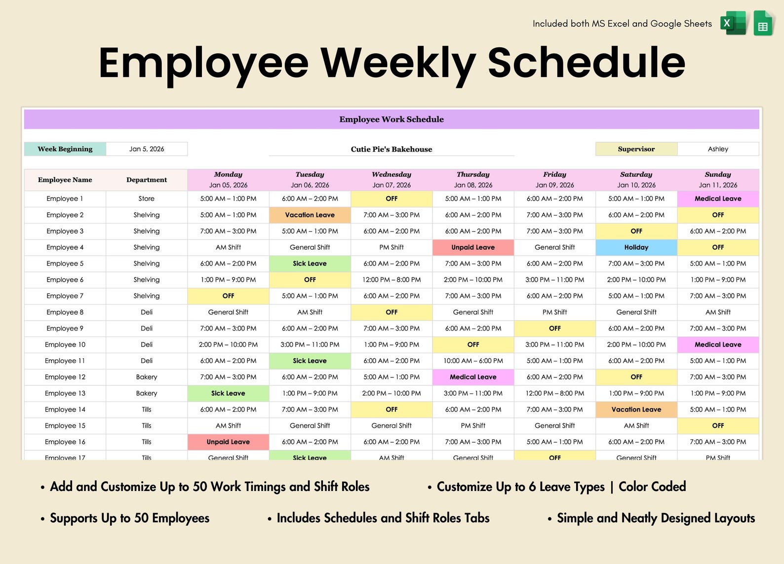 Employee Templates Bundle, Attendance, Absence, Schedule, New Hire ...