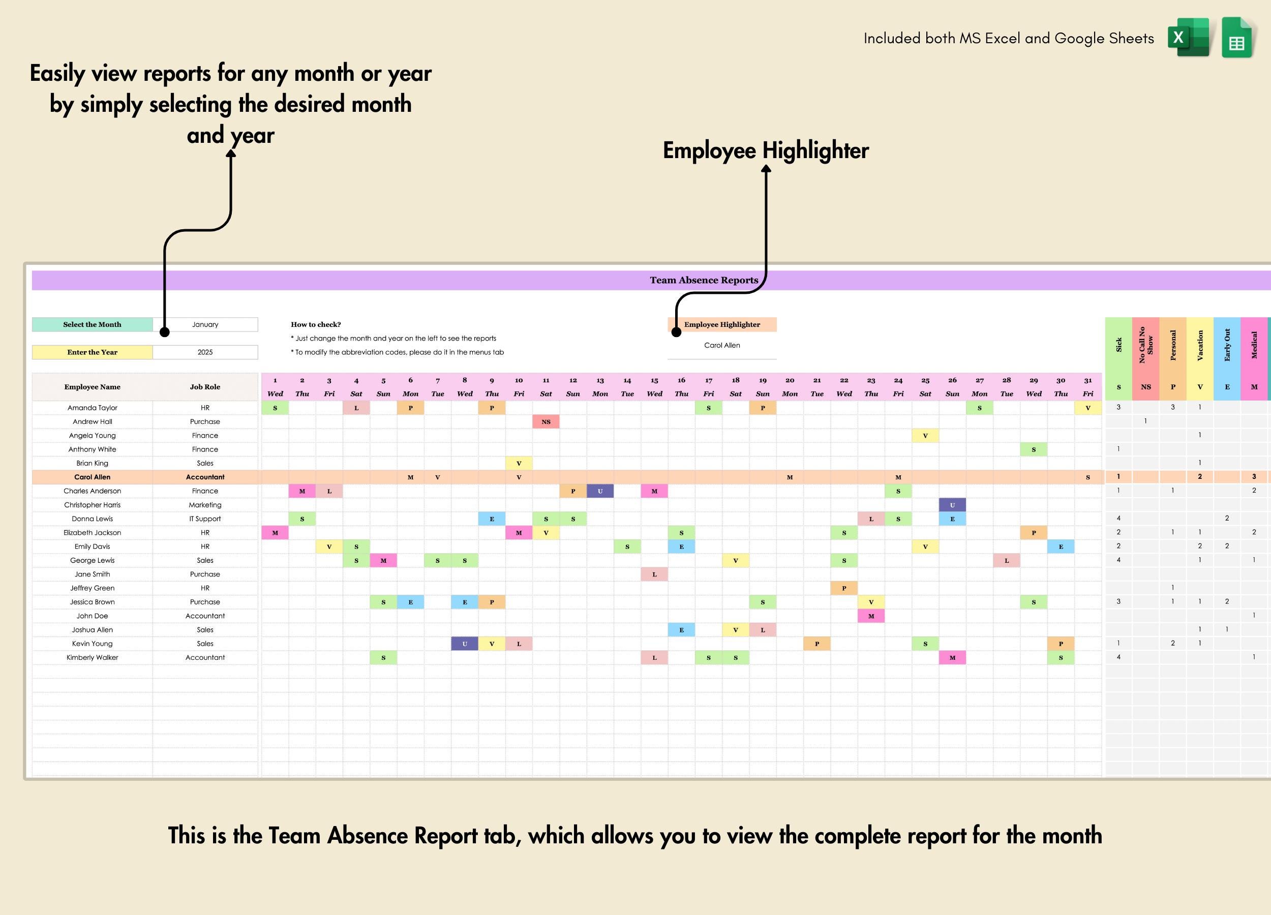 2025 Premium Absence Tracker: Excel, Google Sheets, Leave Tracker, PTO ...