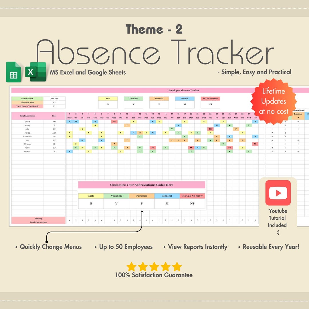 2025 Employee Absence Tracker, MS Excel, Leave Tracker, Vacation ...