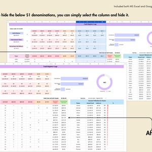 Cash Register Template, Excel, Google Sheets, Daily Cash Log, Cash ...