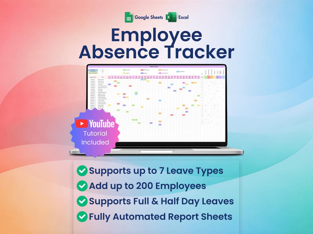 2026 Employee Absence Tracker, Excel, Google Sheets, PTO Planner, Sick ...