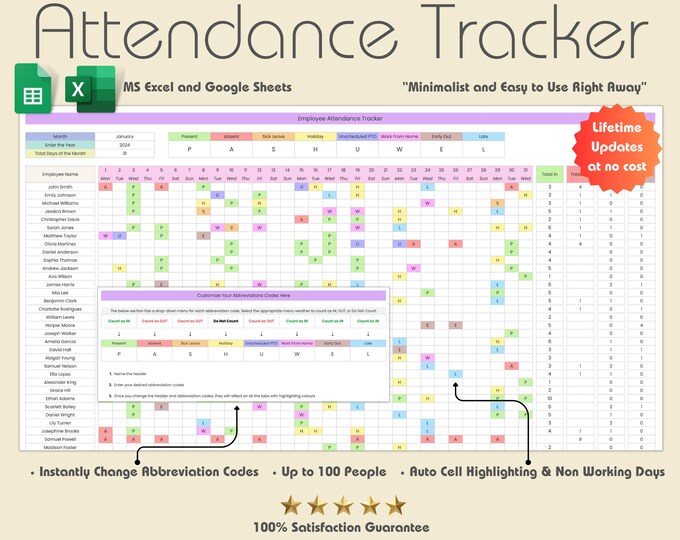 Editable Multicolor Student Attendance Trackers 4 Weeks, Daycares ...