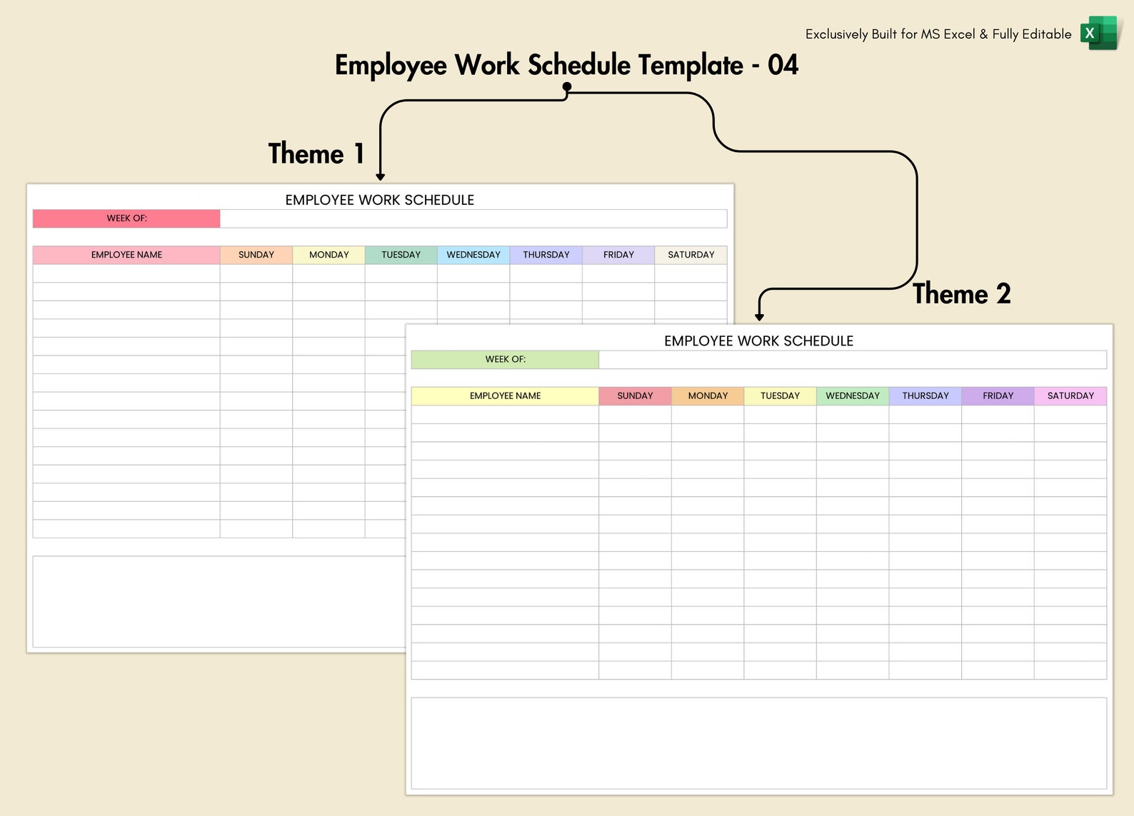 Employee Work Schedule for Excel | 4 Different Designs Spreadsheet ...