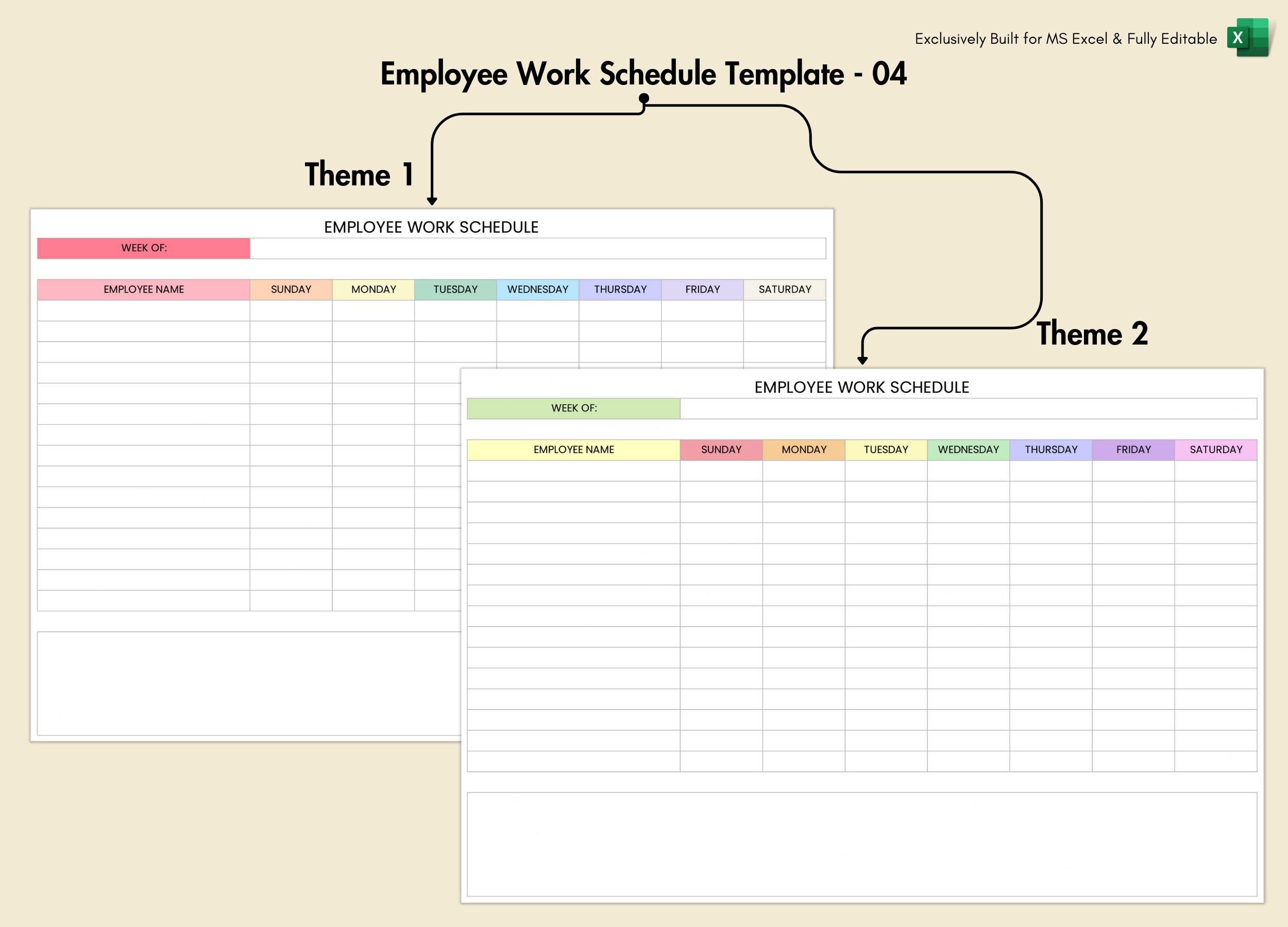 Employee Work Schedule for Excel | 4 Different Designs Spreadsheet ...