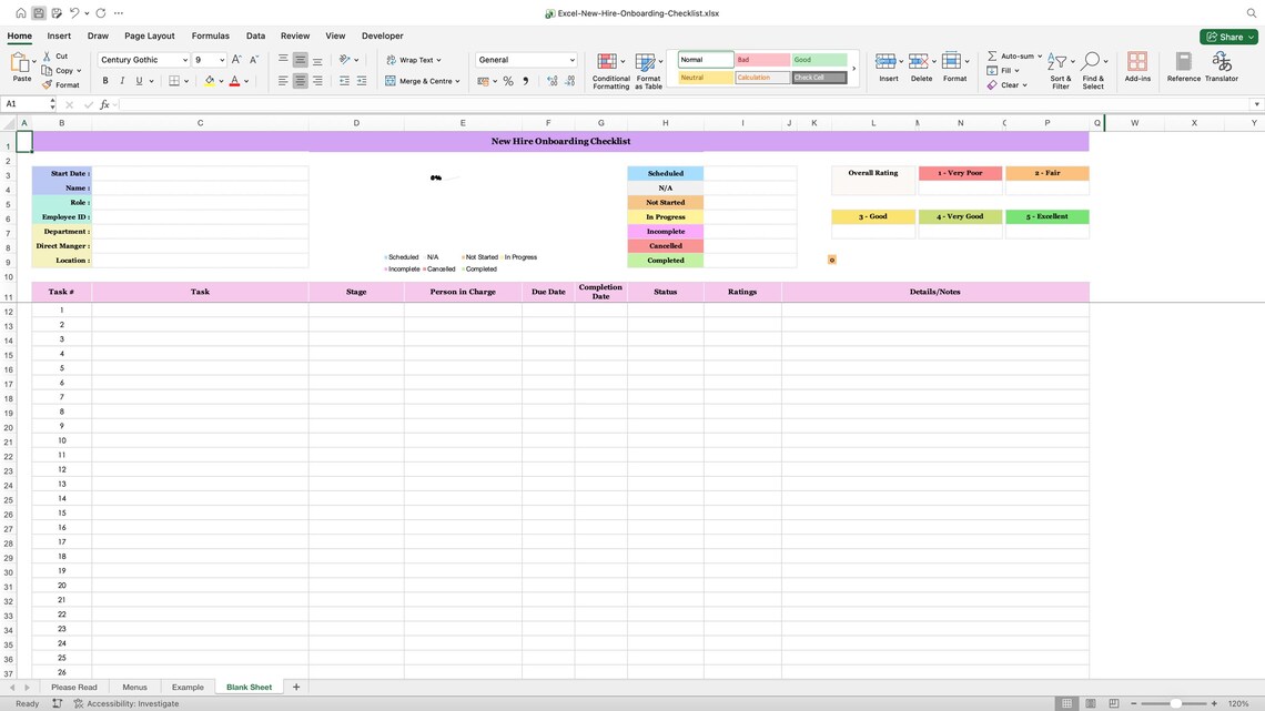 New Hire Onboarding Checklist, Excel, Google Sheets, Employee Process ...