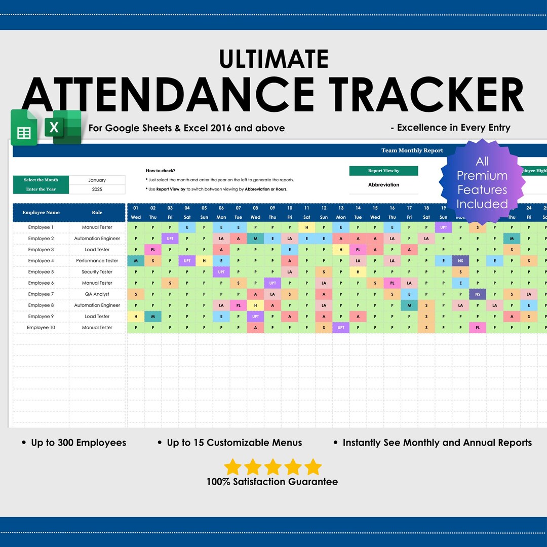 Ultimate Employee Attendance Tracker: Excel & Google Sheets Template - Etsy