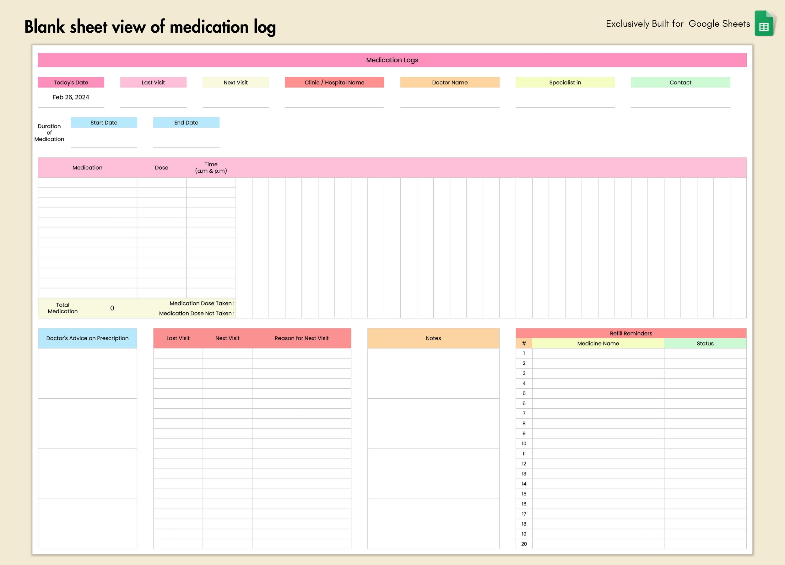 Medication Tracker Spreadsheet: Pill Reminder, Hospital Log (google ...