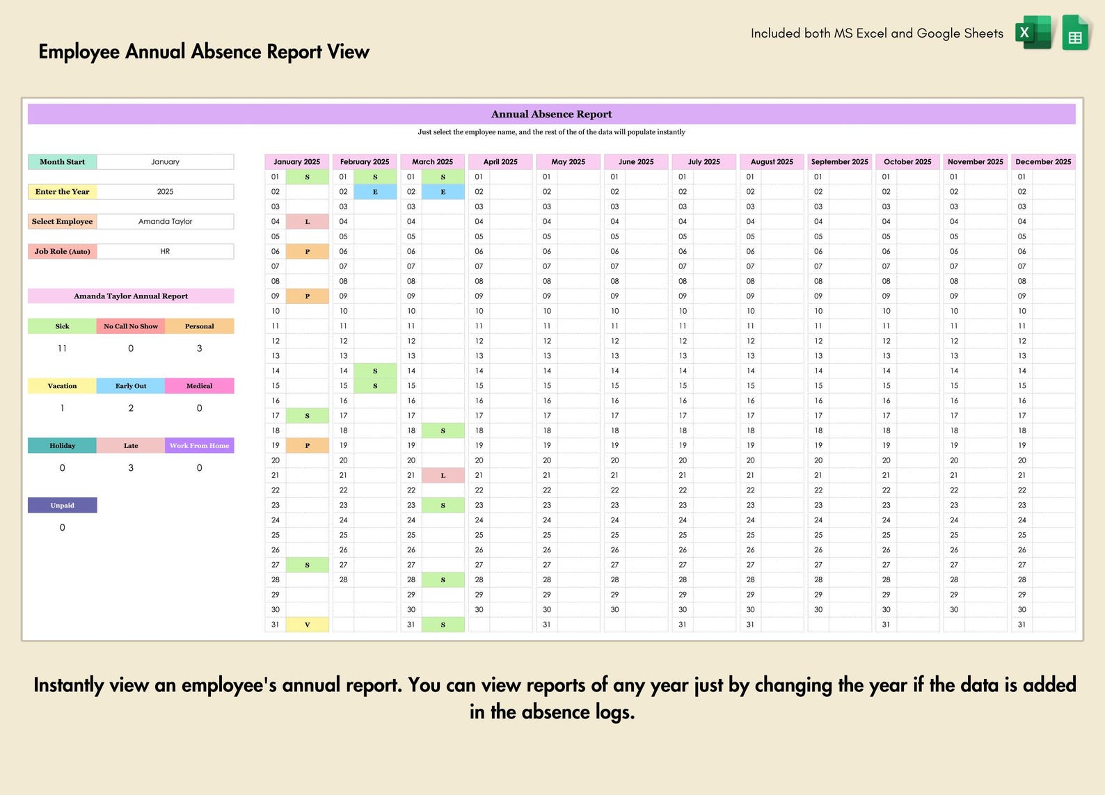 2025 Premium Absence Tracker: Excel, Google Sheets, Leave Tracker, PTO ...