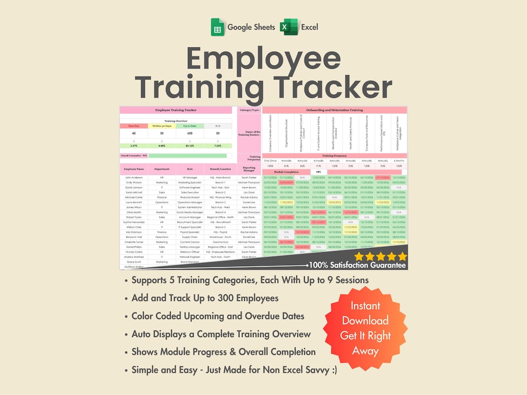 2026 Employee Training Tracker, Excel, Google Sheets,team Skill Matrix ...