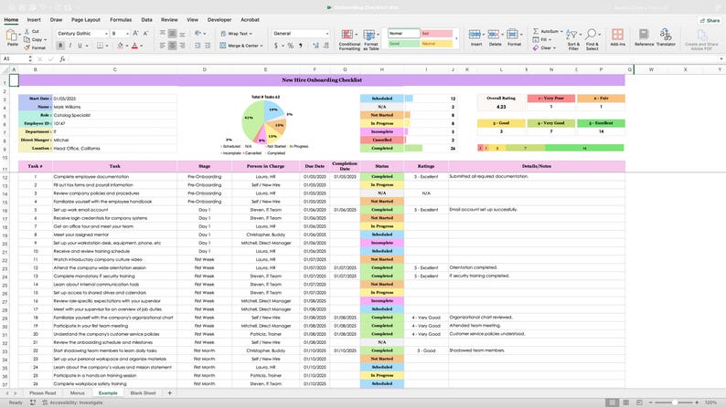 New Hire Onboarding Checklist: Excel & Google Sheets Template | Theme 1 ...