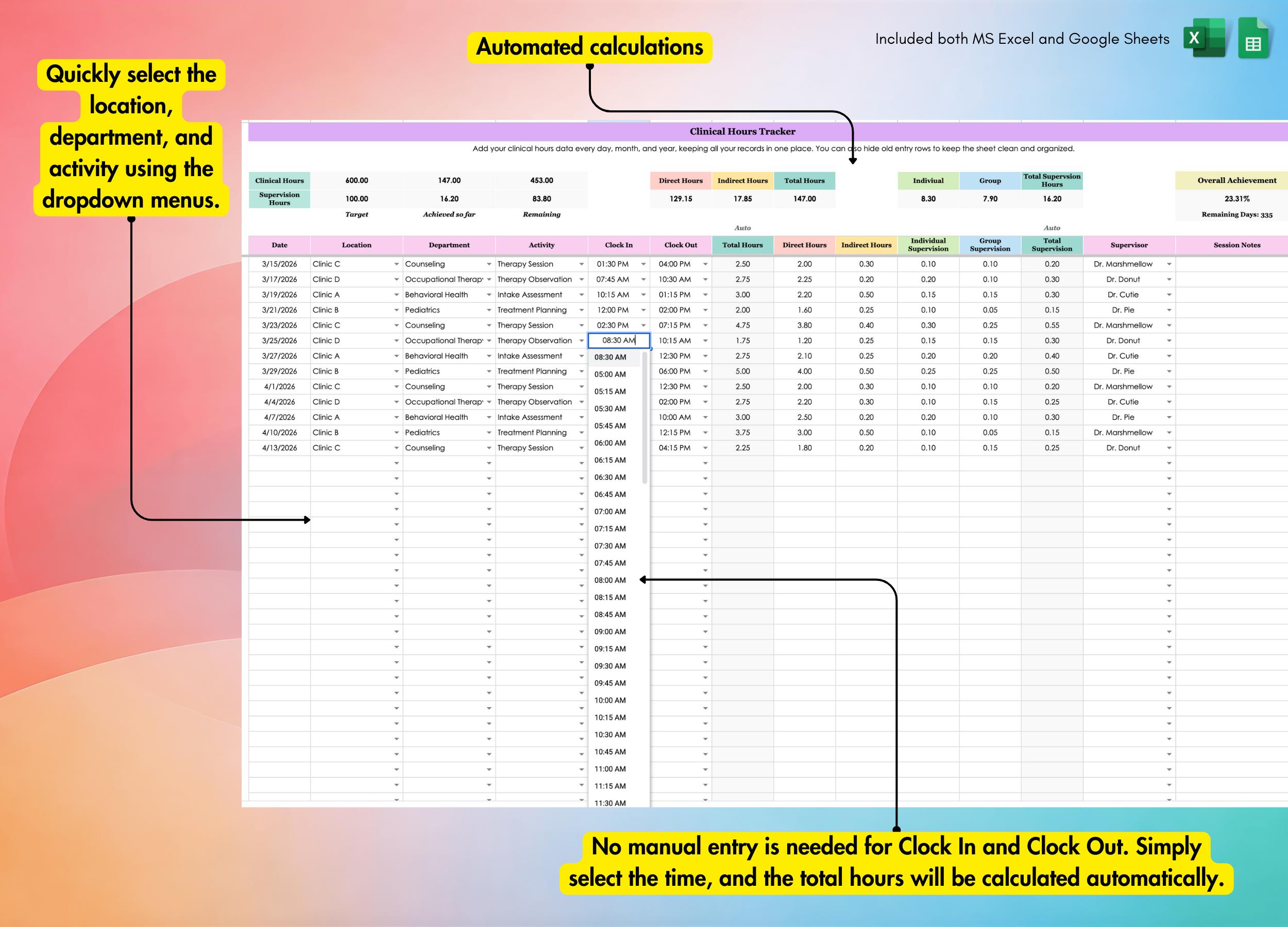 Clinical Hours Tracker, LCSW Supervision Log, Counseling Internship ...