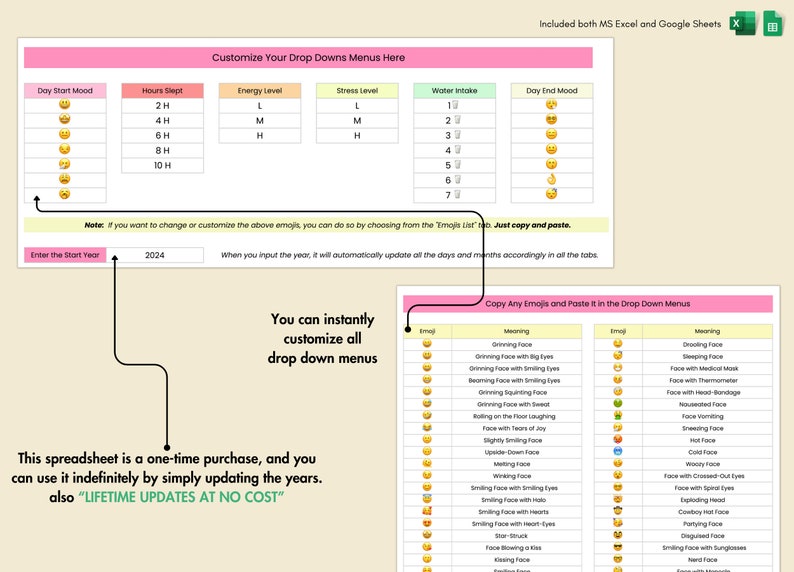 Mood Tracker Spreadsheet for Excel and Google Sheets | Track Sleep ...