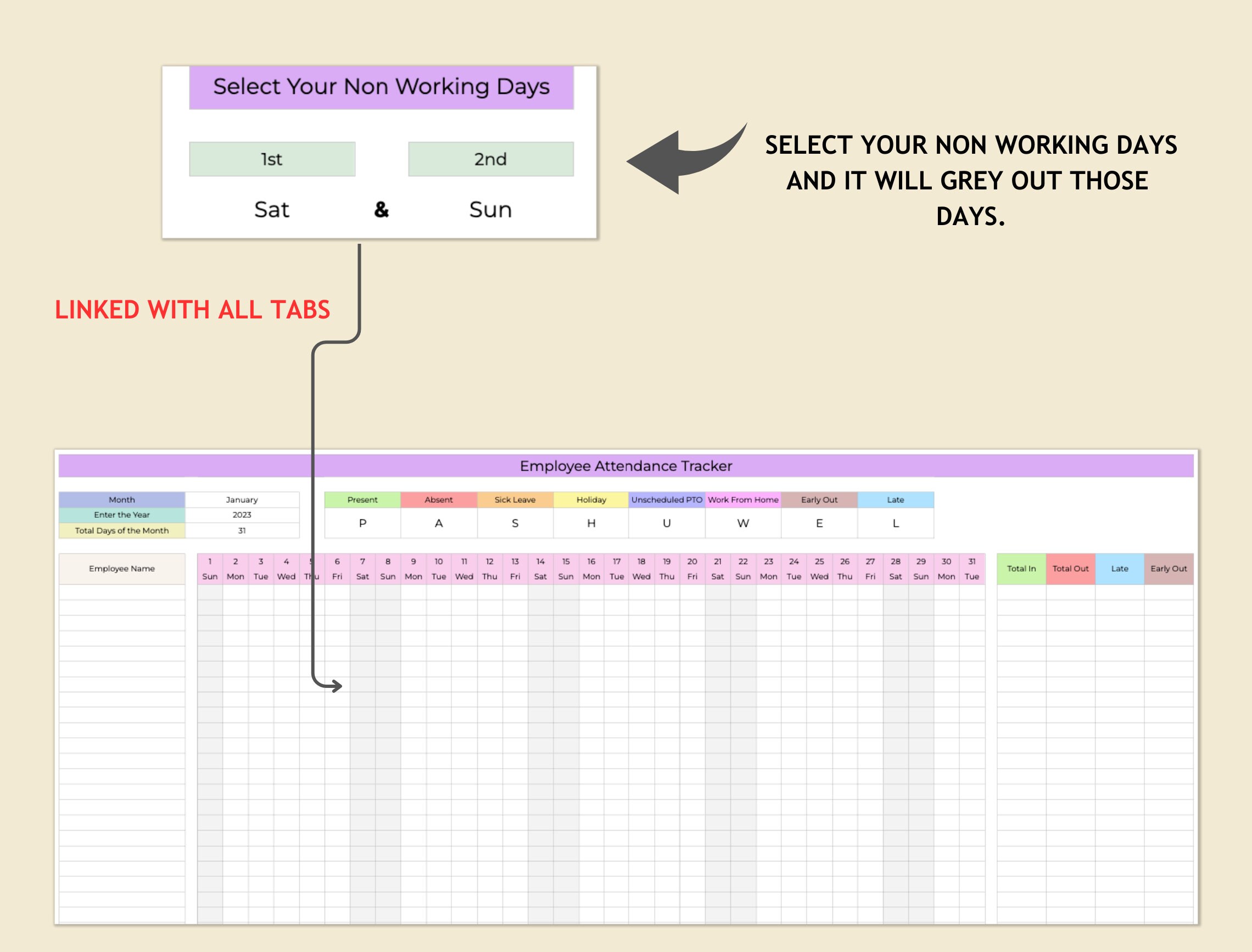 2024 Employee Attendance Tracker, MS Excel, Attendance Spreadsheet ...