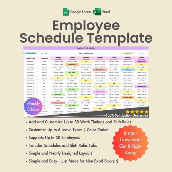Shift Calendar Template - Etsy