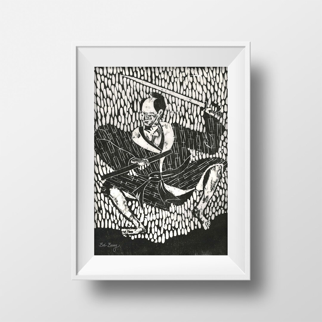 Woodcut Art Print by Bob Berry, FIGHTING SAMURIA - Etsy