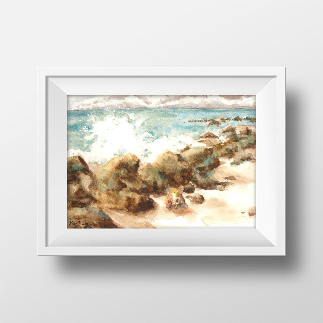 Seaside Landscape Watercolor Painting Art Print by Bob Berry, Splash at ...