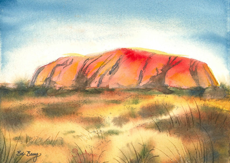Australian Landscape Watercolor Art Print, ULURU (AYERS Rock) - Etsy