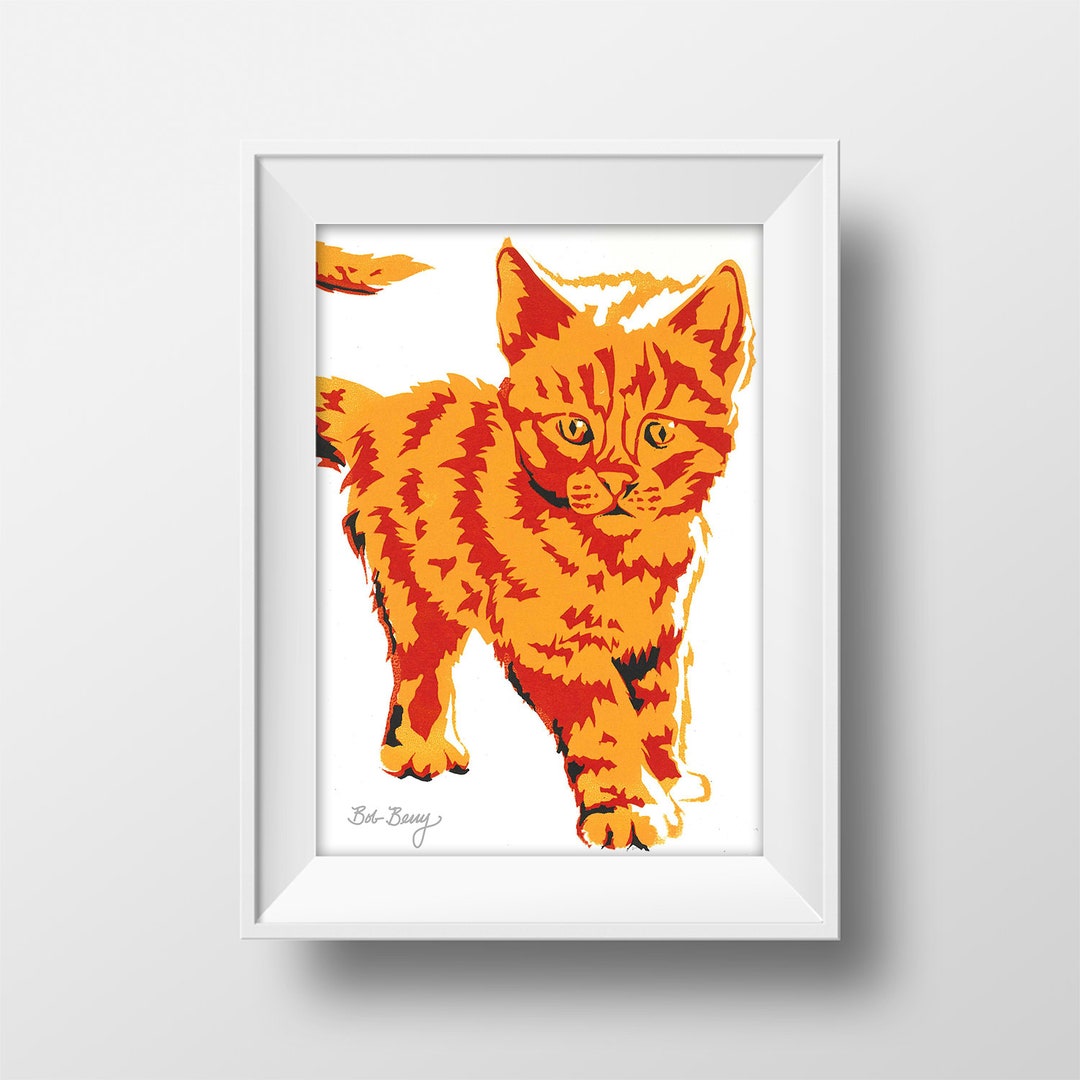 Silkscreen Screenprint Art Print by Bob Berry, ORANGE CAT - Etsy