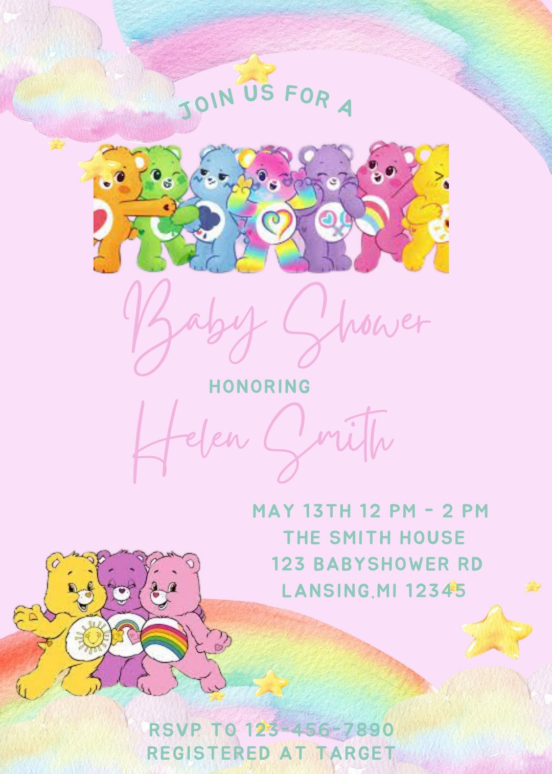 Care Bear Baby Shower Invite - Etsy