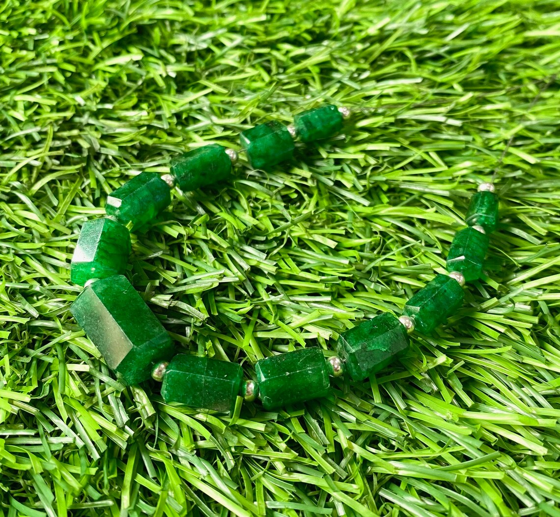 Center Drilled Natural Emerald Beads Pencil Rough, 10-14 MM Raw Emerald ...