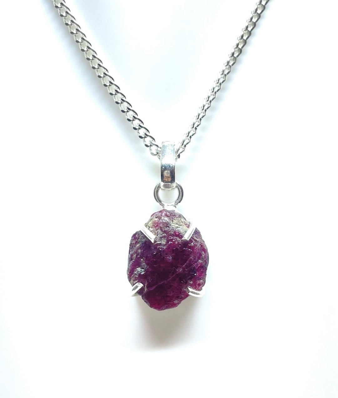 Natural Ruby Necklace, 925 Sterling Silver, Dainty, Ruby Pendant, Raw ...
