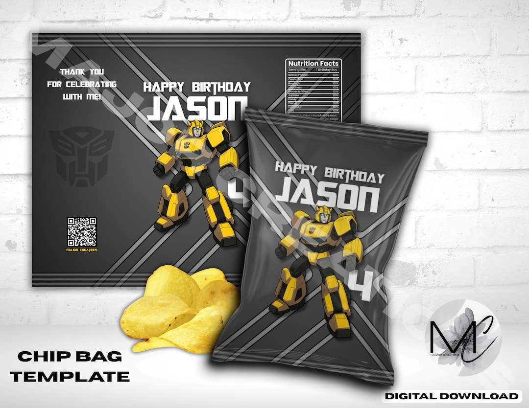 Transformers | Chip Bag Template | Party Favors | DIGITAL DOWNLOAD - Etsy