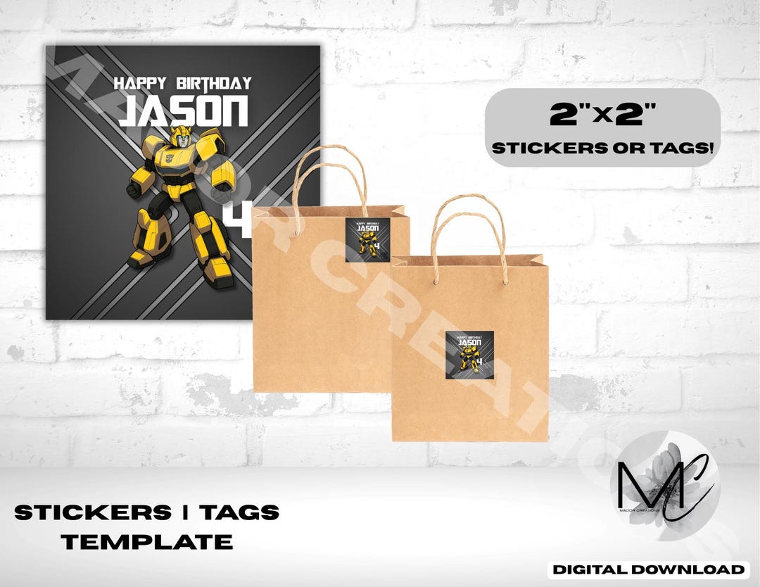Transformers | Stickers / Tags Template | Party Favors | DIGITAL ...