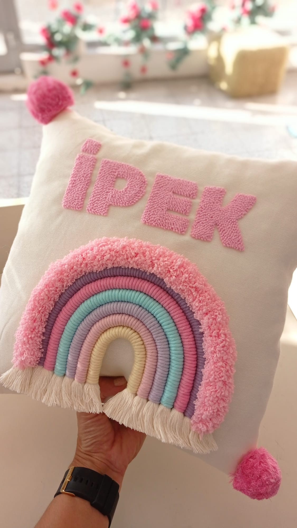Personalized Rainbow Name Punch Needle Pillow, Baby Room Decor, Baby ...