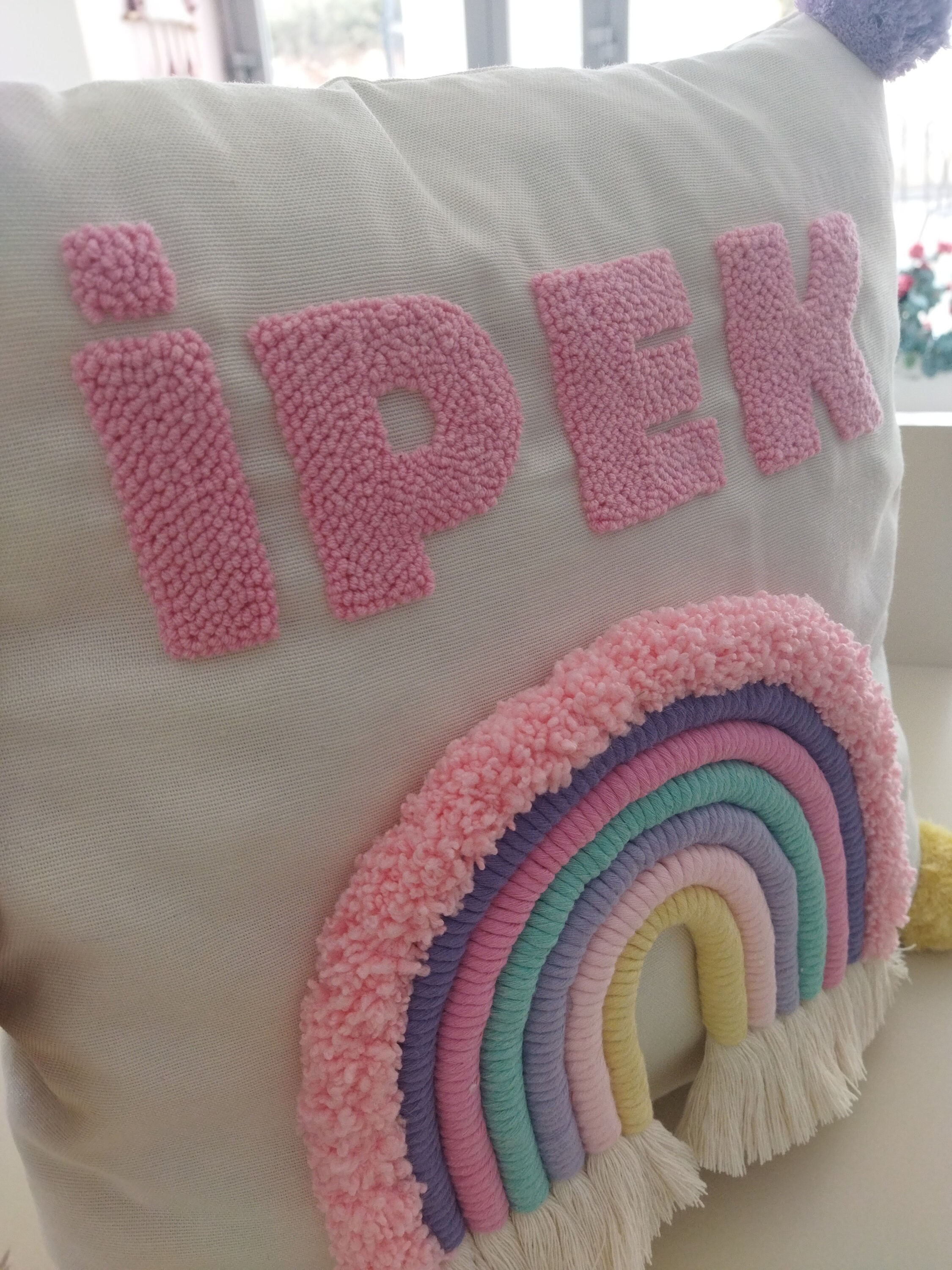 Personalized Rainbow Name Punch Needle Pillow, Baby Room Decor, Baby ...
