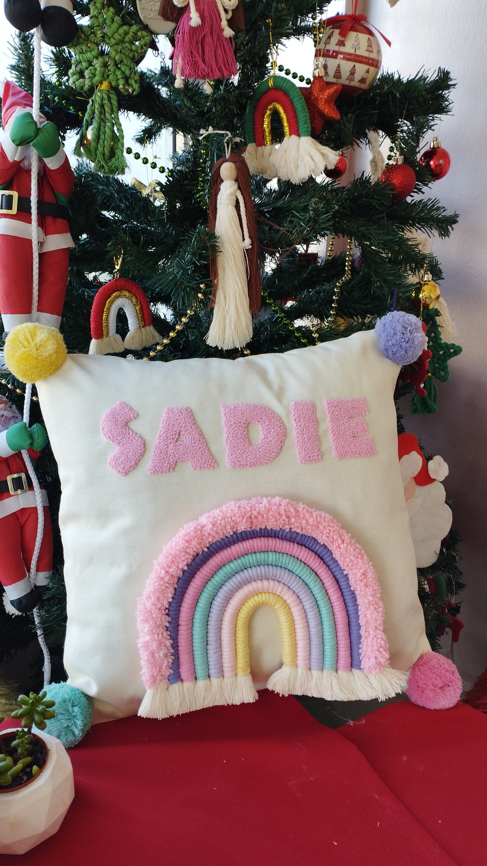 Personalized Rainbow Name Punch Needle Pillow, Baby Room Decor, Baby ...