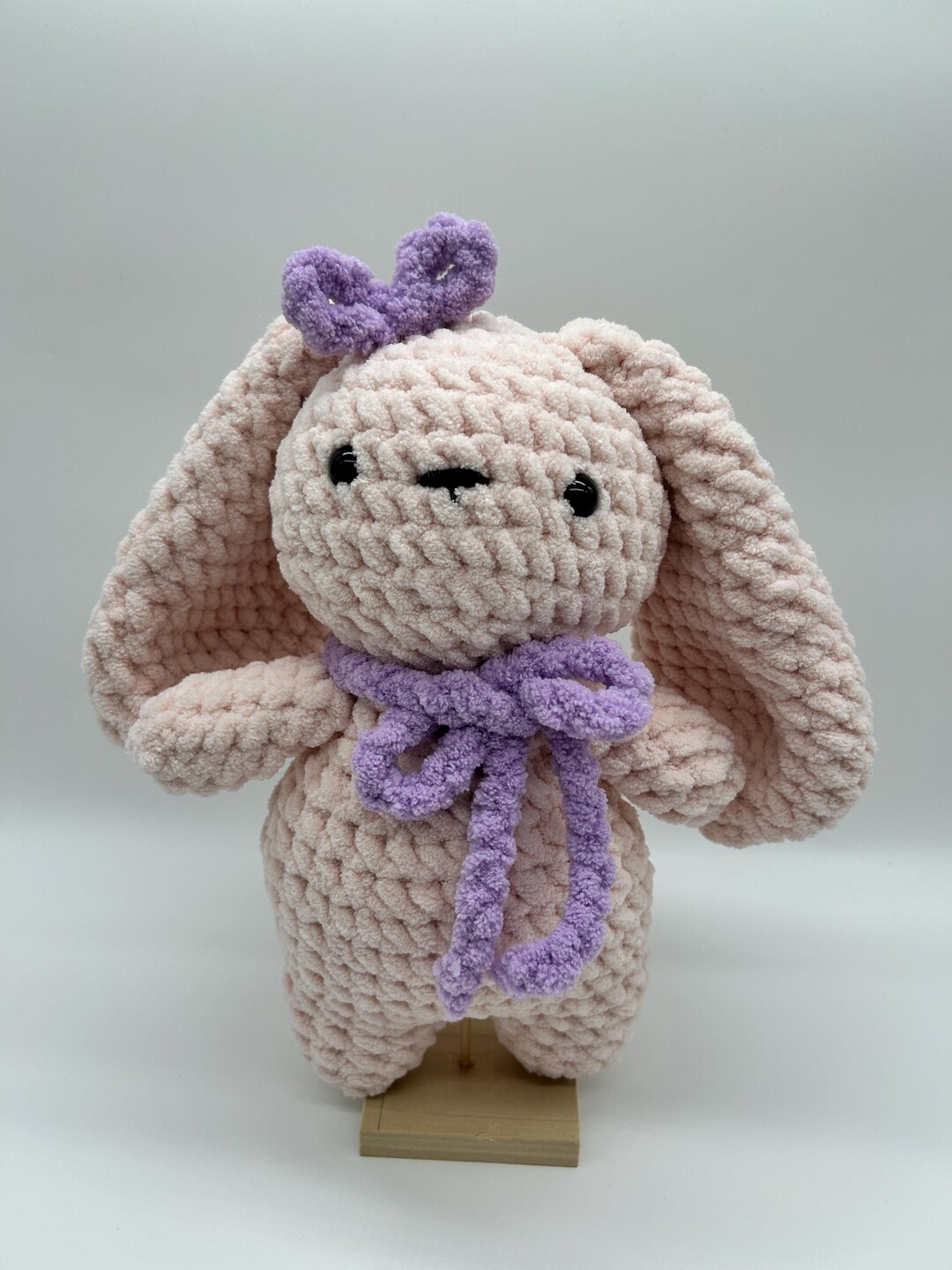 Pink Bunny Rabbit Crochet Plushie Floppy Ears With Purple Bows - Etsy