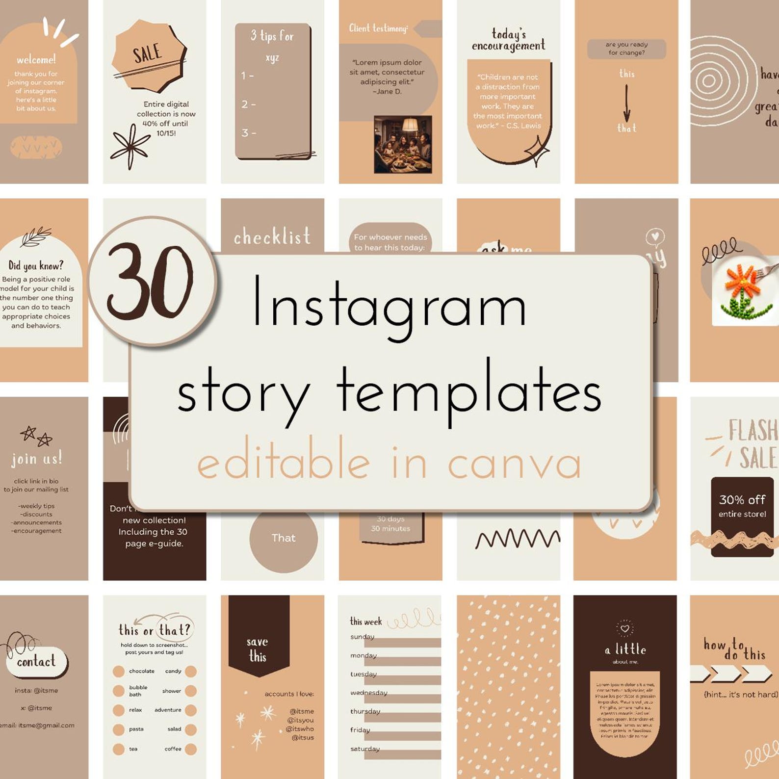 30 Story Templates for Canva - Neutral Boho Stories for Instagram ...
