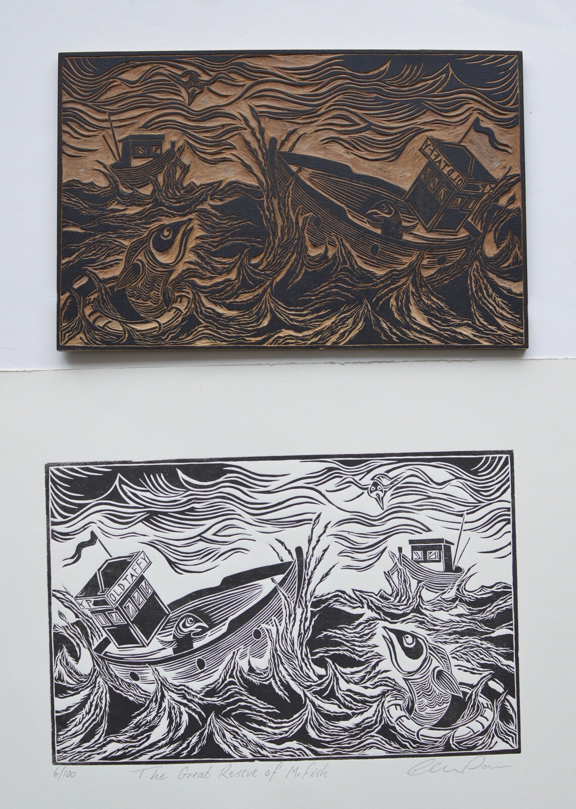 Mr Fish, Woodcut Print, Fish Print, Relief Printmaking, Fish Woodcuts ...