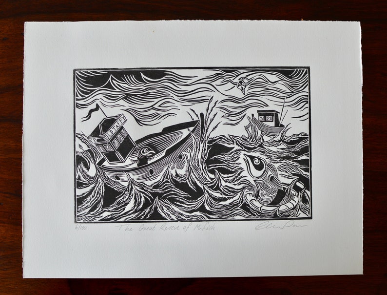 Mr Fish, Woodcut Print, Fish Print, Relief Printmaking, Fish Woodcuts ...