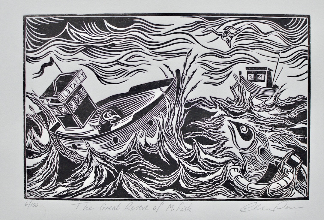 Mr Fish, Woodcut Print, Fish Print, Relief Printmaking, Fish Woodcuts ...