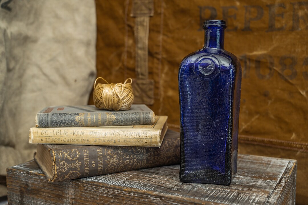 Square Misshapen Cobalt Blue Bottle - Etsy