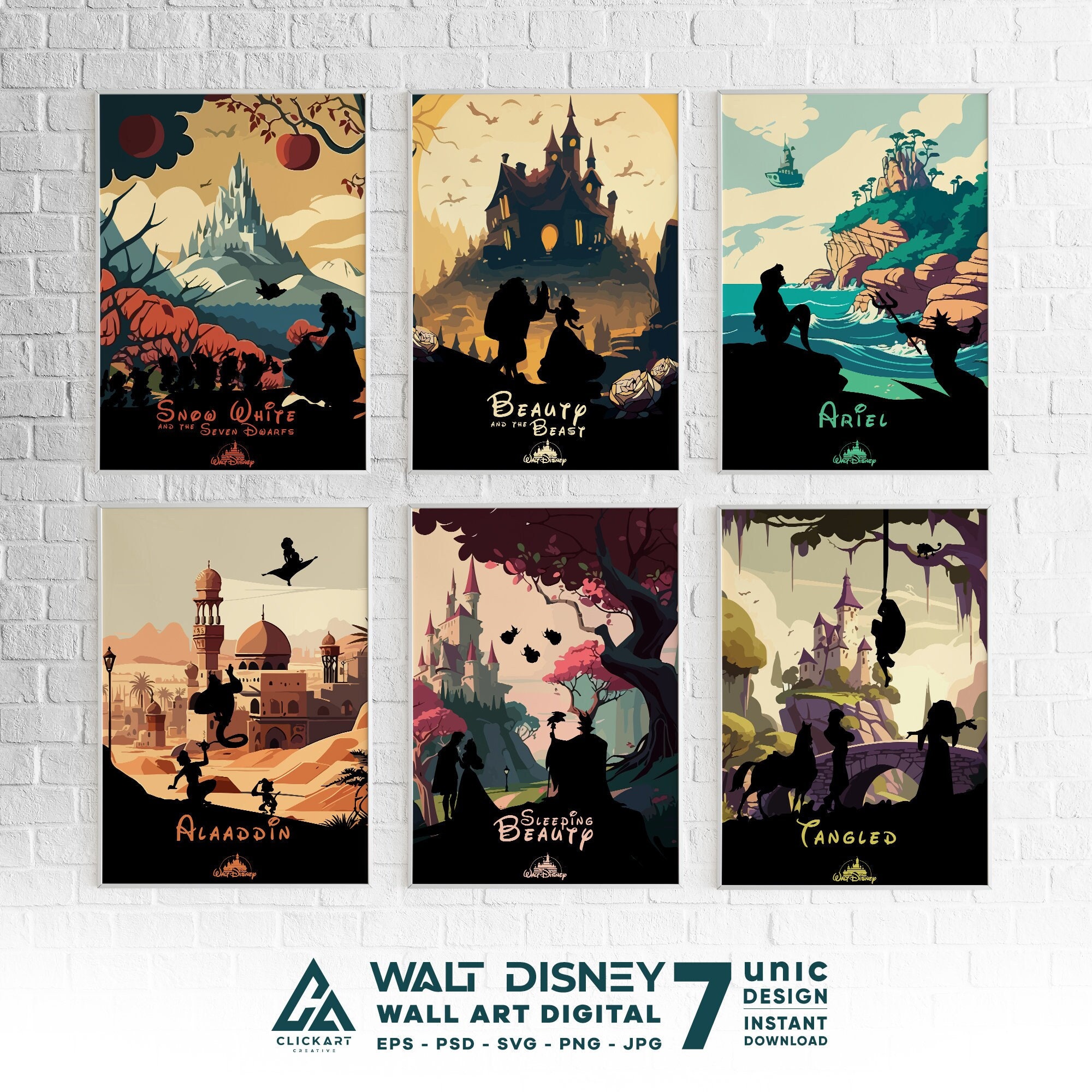 Set 7 Princesses Printable Princess Poster Watercolor - Etsy