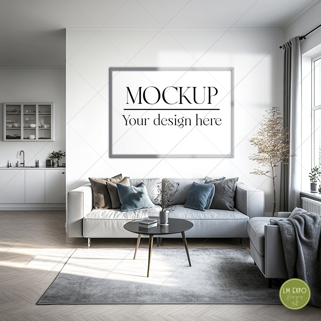 DIN Frame Display, Realistic Frame Mockup, Modern Livingroom Picture ...