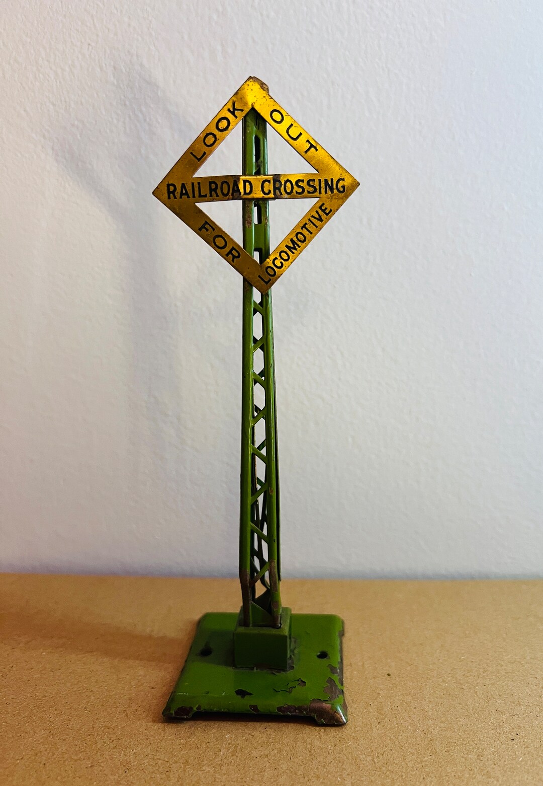 Vintage Model Metal Train RR Crossing Sign Post Look Out for Locomotive ...