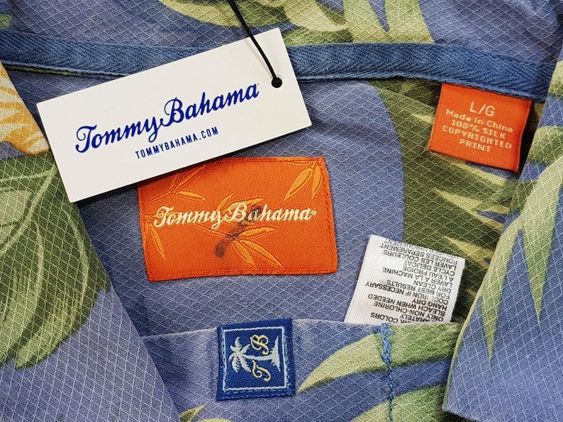 TOMMY BAHAMA Mens 100% Silk Blue Multicoloured S/S Luxury Hawaiian ...