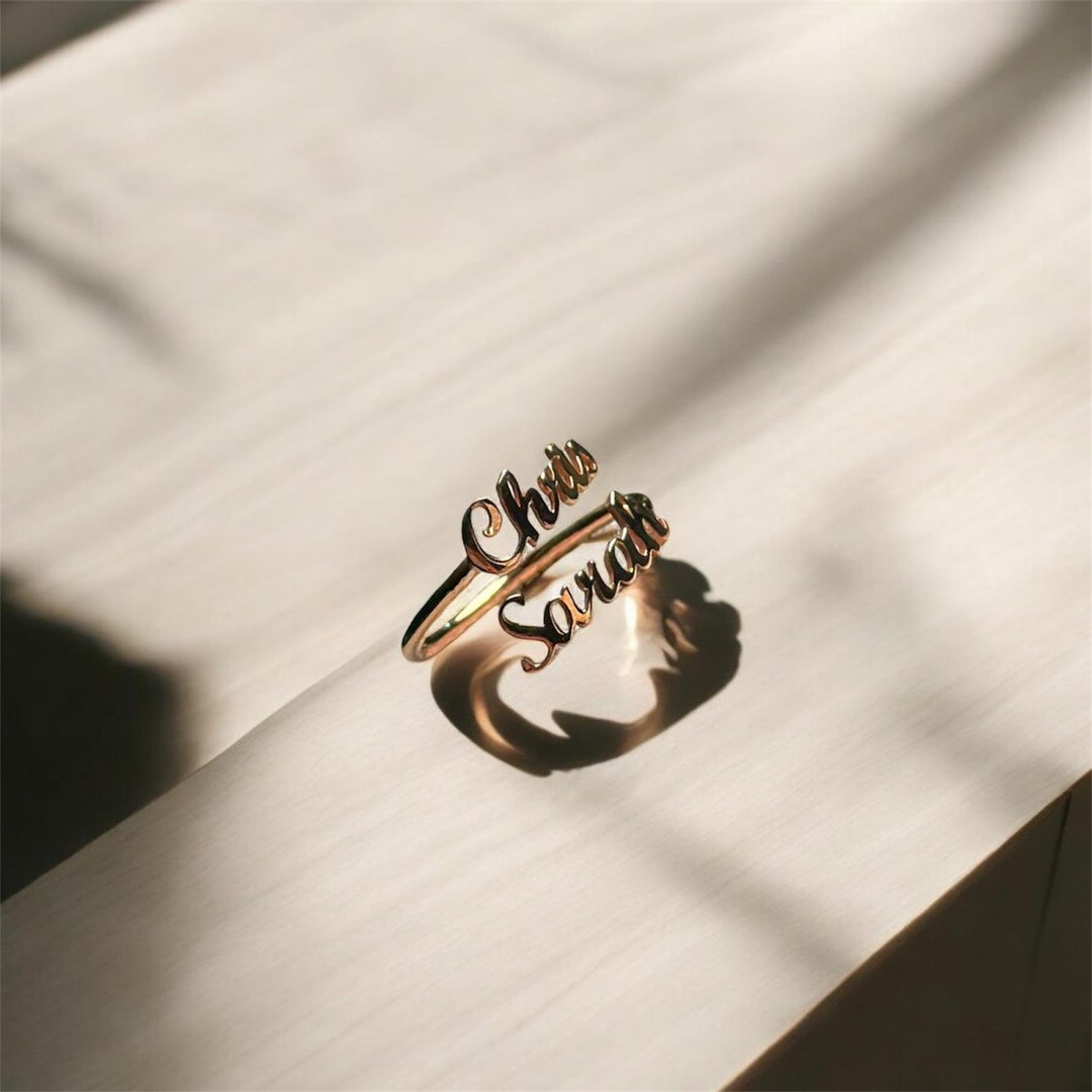 24K Gold Plated Handwrite Name Ring Double Name Ring Cursive Name Ring ...