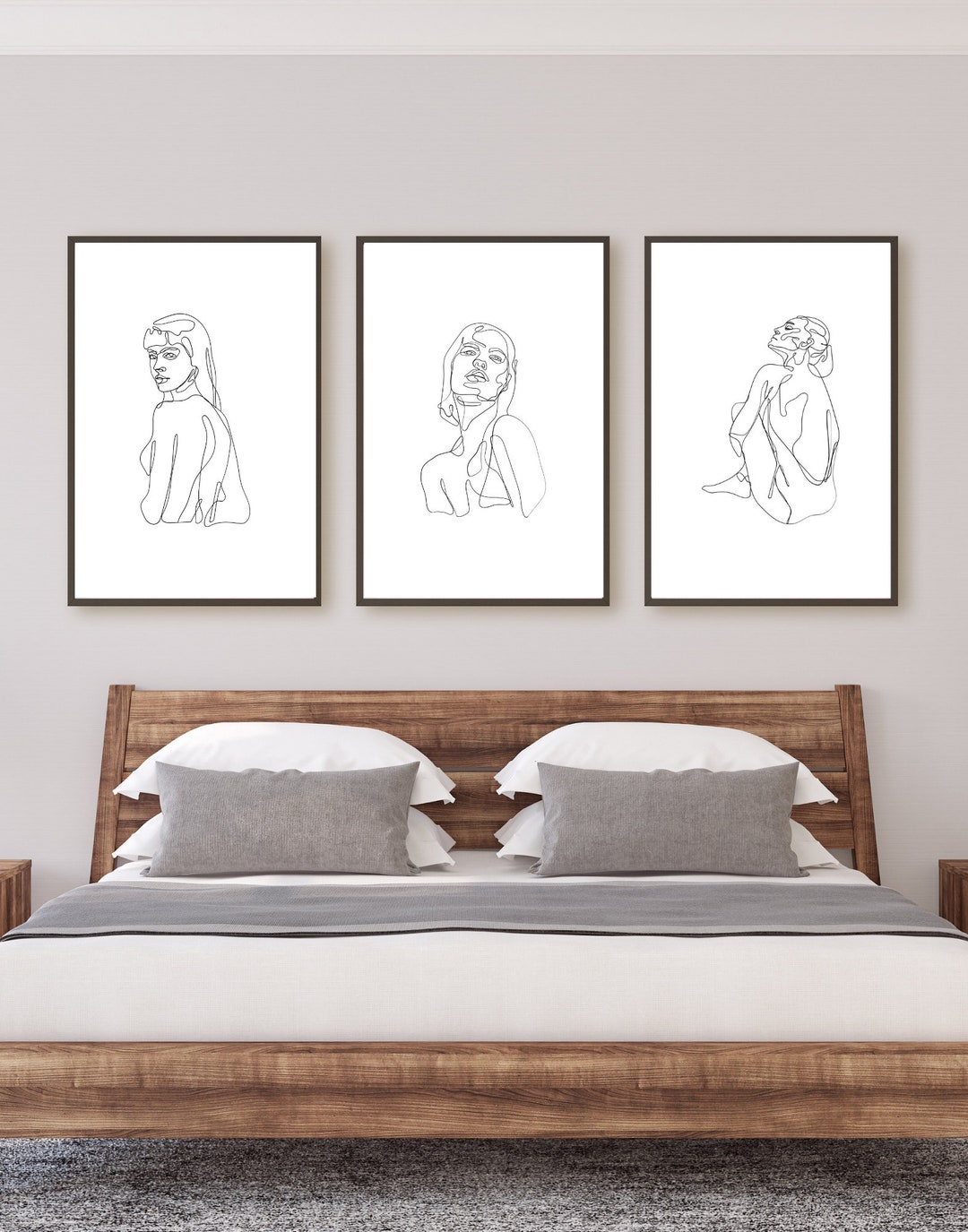 Woman Minimal Line Art Print, Female Figure Line Art Set, Naked Woman ...